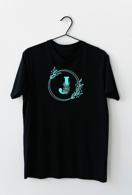 Elegant Floral Monogram on Black Tee | Jiffy Designs