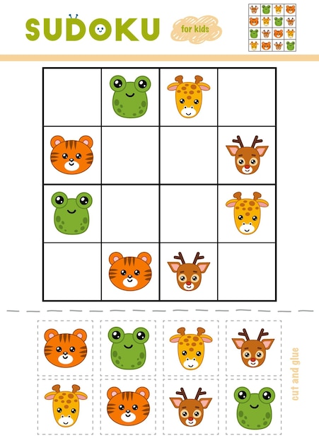 Charming Animal Faces Sudoku Grid for Kids | Jiffy Designs