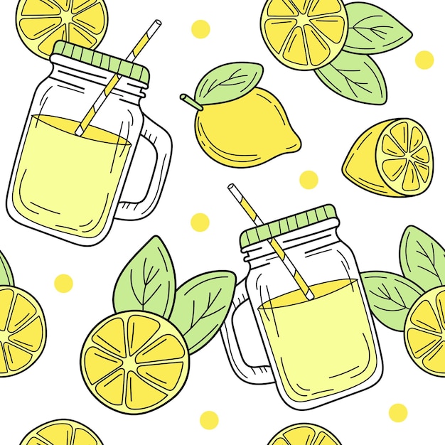 Lemon Lemonade Pattern with Jugs, Fruits and Leaves | Jiffy Designs