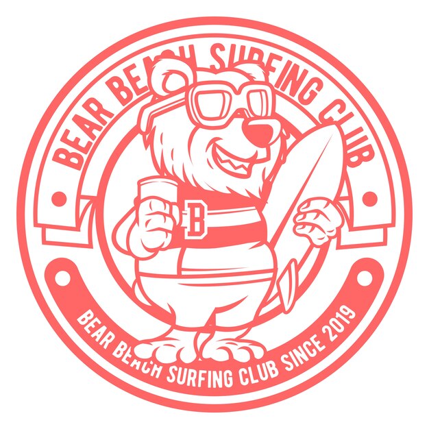 Cheerful Bear Beach Surfing Club Emblem | Jiffy Designs