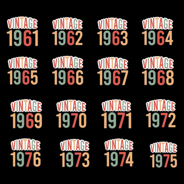 Vintage Collection of Year-Themed Graphic Designs for Apparel and ...