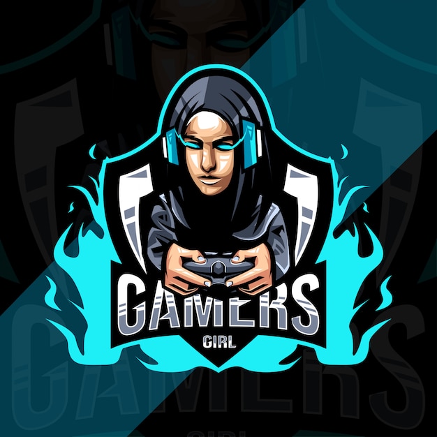 Fierce Gamer Girl Emblem with Vibrant Neon Accents | Jiffy Designs