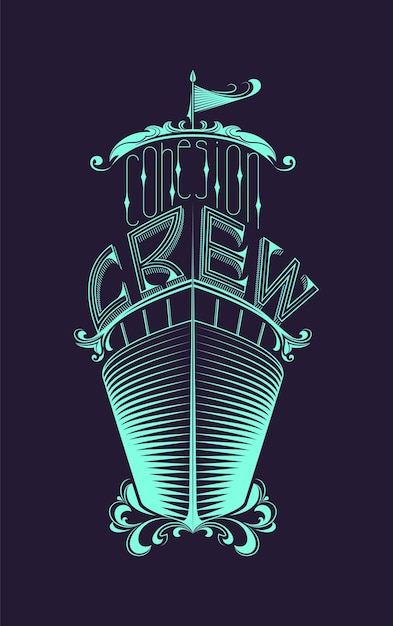 Majestic Nautical Vessel with Ornate Lettering and Crescent Moon ...