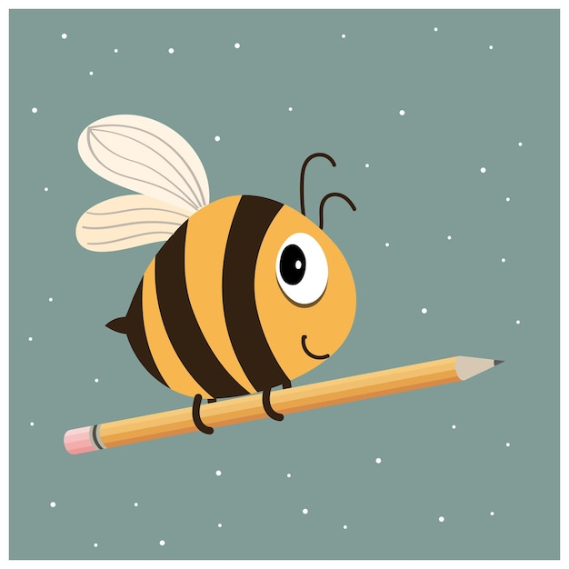 Cheerful Bee Carrying a Pencil in a Starry Night Sky | Jiffy Designs