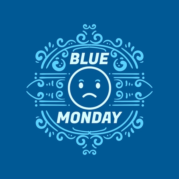 Ornate Blue Monday Logo with Sad Emoji | Jiffy Designs