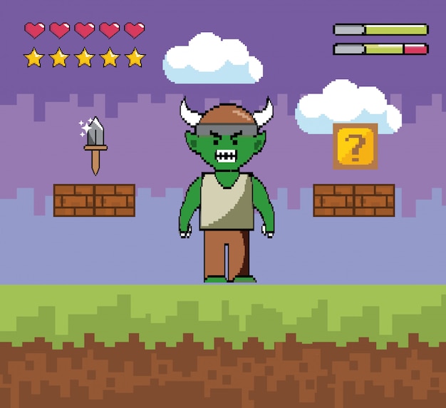 Playful Pixel Art Monster Navigates Vibrant Landscape | Jiffy Designs