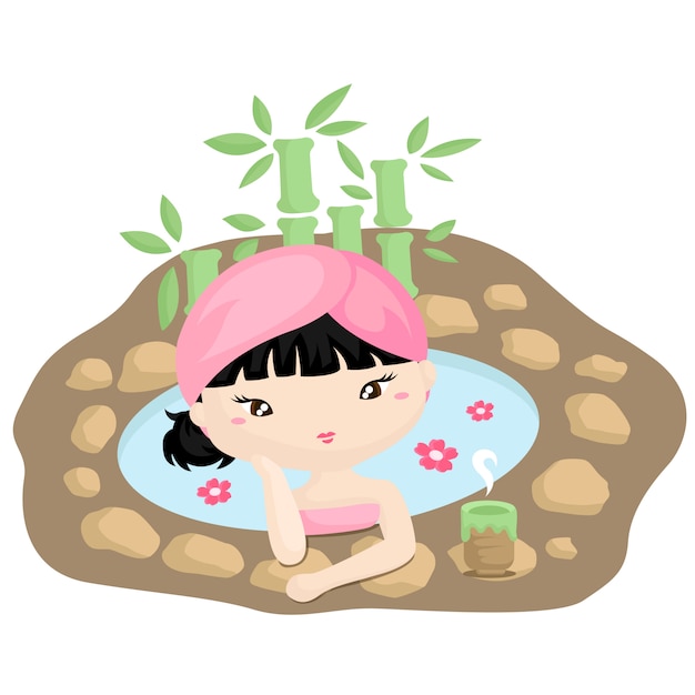 Cute Cartoon Girl Relaxing in a Mud Bath Illustration | Jiffy Designs