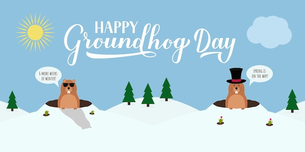 Whimsical Groundhog Day Illustration with Quirky Groundhog Characters ...