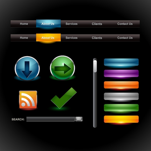 Sleek Colorful Navigation Buttons and Interface Elements Illustration ...