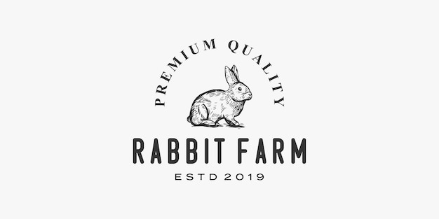 Rustic Rabbit Farm Logo with Vintage Bunny Illustration | Jiffy Designs