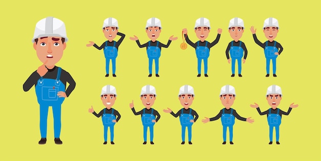 Diverse Construction Workers in Vibrant Uniform Poses | Jiffy Designs