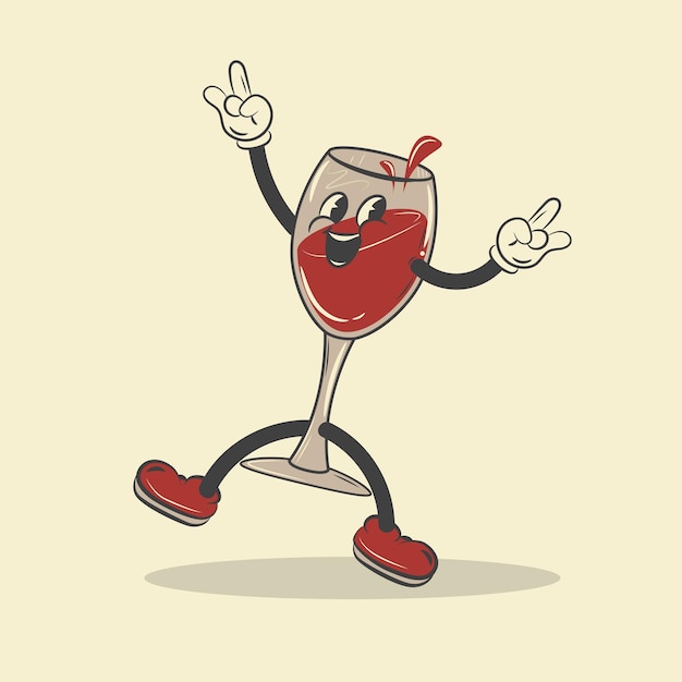 Cheerful Wine Glass Cartoon Character Dancing Happily | Jiffy Designs