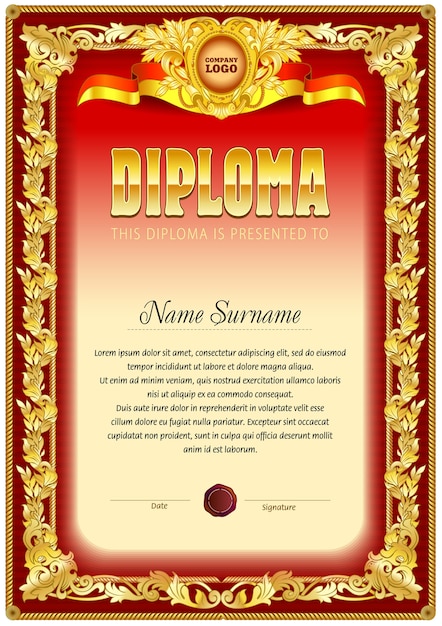 Ornate Vintage Diploma Certificate with Golden Floral Embellishments ...
