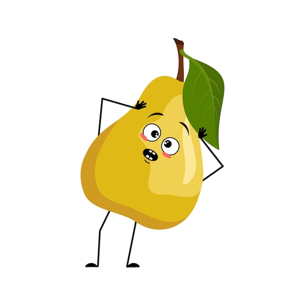 Cheerful Cartoon Pear with Expressive Eyes and Leaf | Jiffy Designs
