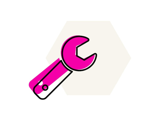 Vibrant Pink Wrench Icon with Hexagonal Background | Jiffy Designs