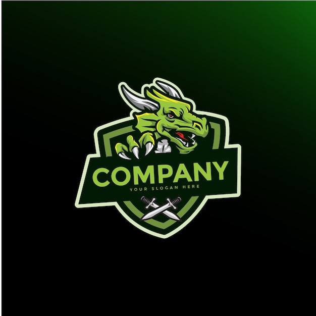 Fierce Green Dragon Emblem with Crossed Swords | Jiffy Designs