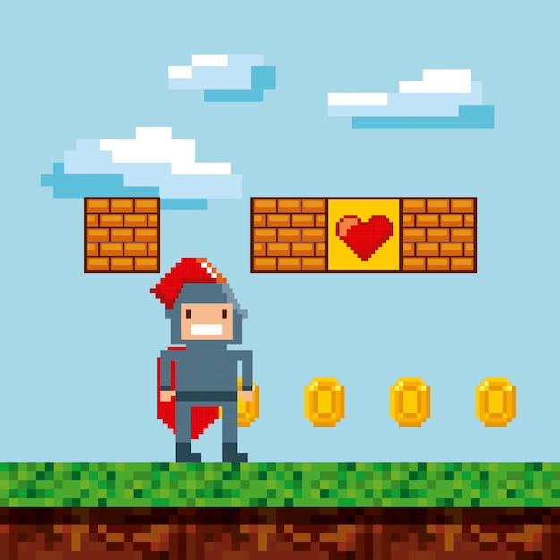 Retro Platformer Adventure: Pixel Hero Collects Coins and Hearts ...