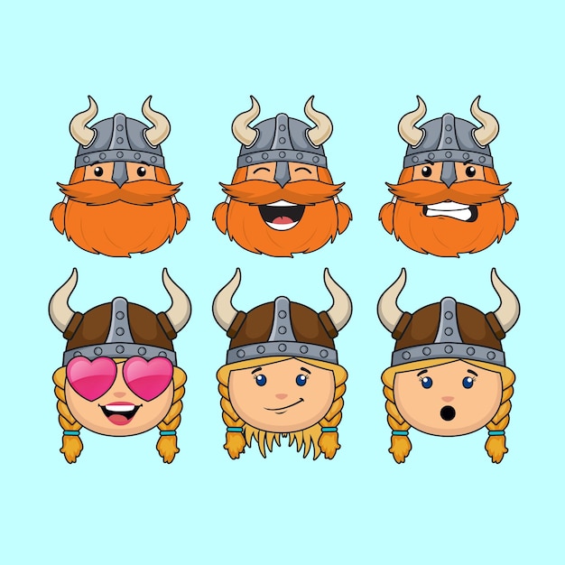 Cheerful Viking Faces in Vibrant Cartoon Style | Jiffy Designs