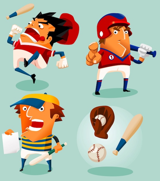 Playful Baseball Characters and Elements Illustration Collection ...