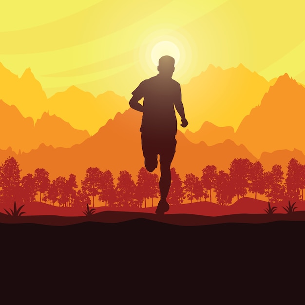 Silhouetted Runner Amid Vibrant Sunset Landscape | Jiffy Designs