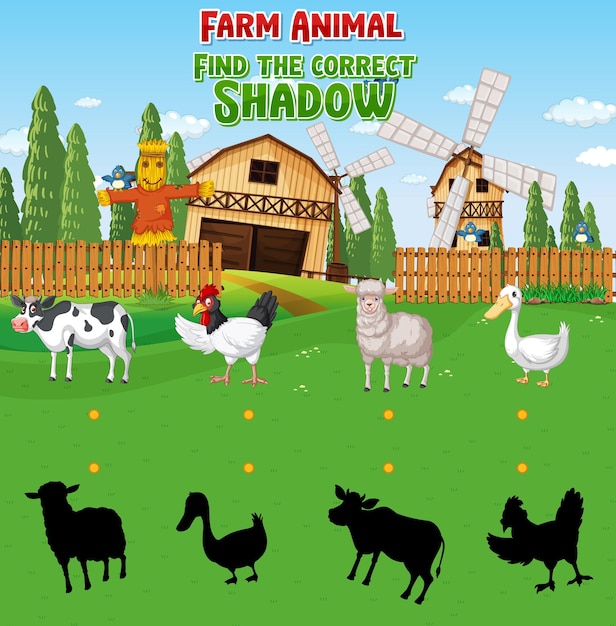 Discover the Correct Farm Animal Shadows in this Charming Farmyard ...