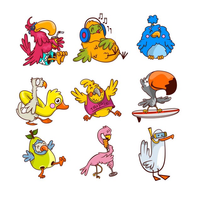 Vibrant and Whimsical Collection of Cartoon Bird Characters | Jiffy Designs