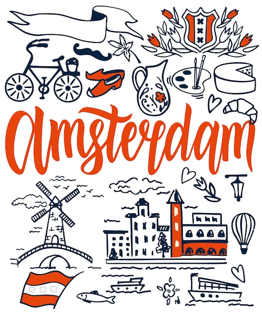 Vibrant Symbols of Amsterdam: An Iconic Illustration | Jiffy Designs