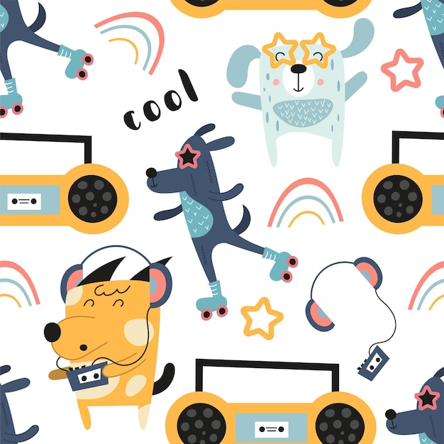 Playful Pups and Retro Gaming Motifs in Vibrant Pattern | Jiffy Designs