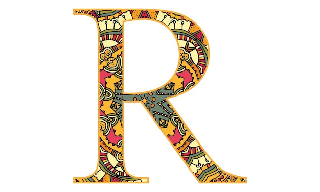 Vibrant Tribal-Inspired Letter R with Ornate Patterns | Jiffy Designs