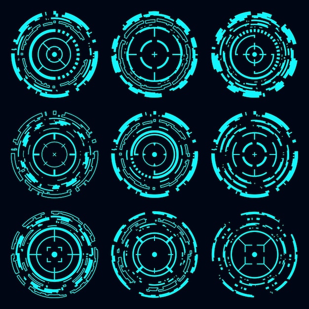 Futuristic Targeting Reticle Icons in Teal Neon Tones | Jiffy Designs