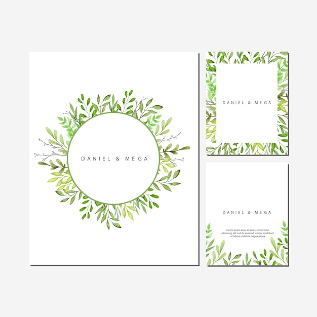 Elegant Greenery Wreath Wedding Invitation Suite with Leafy Borders ...