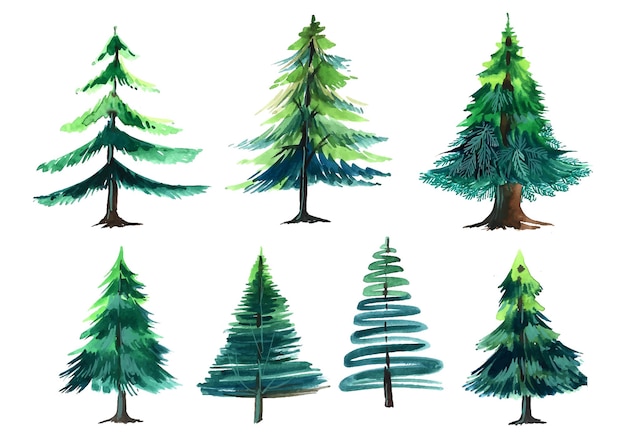 Vibrant Collection of Stylized Evergreen Trees in Diverse Designs ...
