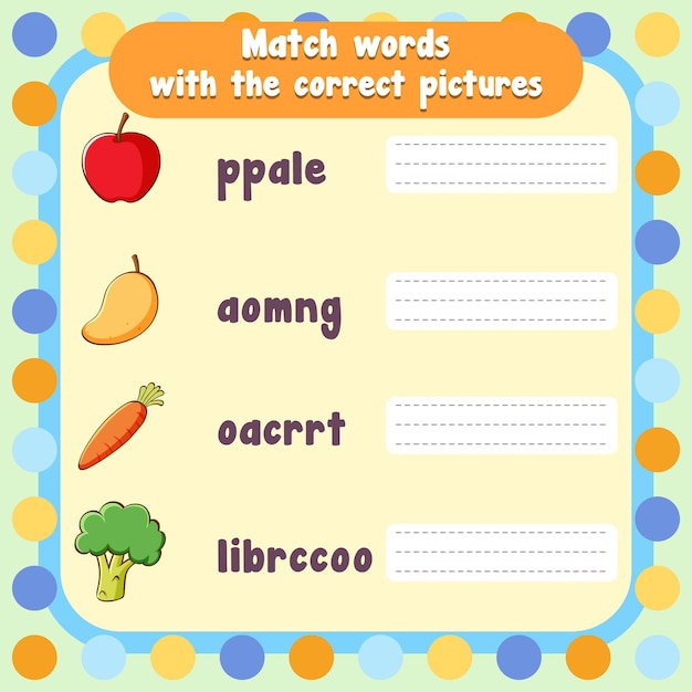 Vibrant Fruit and Vegetable Word Matching Game | Jiffy Designs