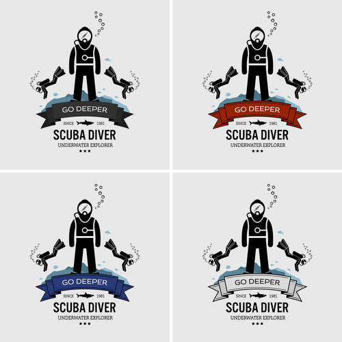 Scuba Diving Logo Design. Vector Artwork Of Scuba Diver Exploring The Underwater, Swimming, And ...