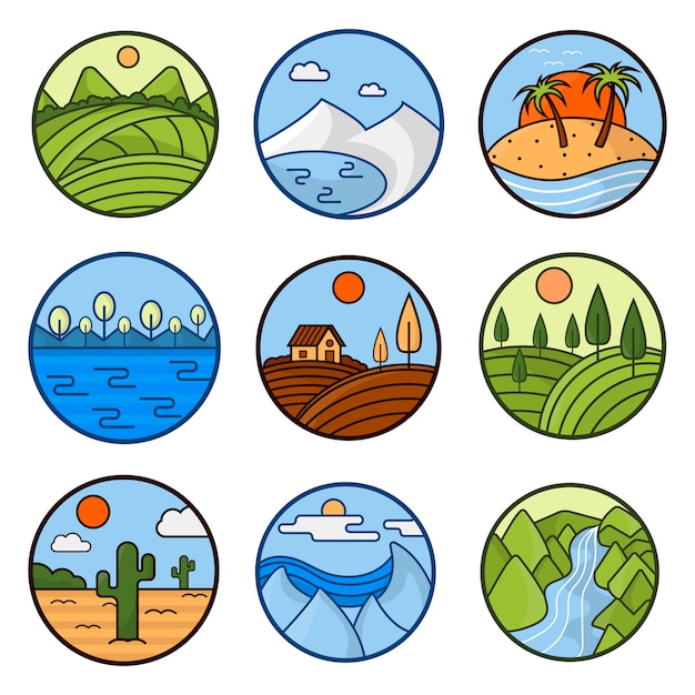 Vibrant Collection of Diverse Landscape Icons for Versatile Design ...