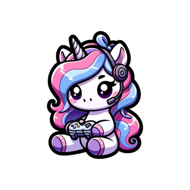 Adorable Pastel Unicorn Mascot Sitting with Game Controller | Jiffy Designs