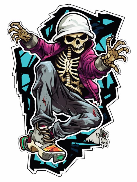Menacing Skeleton Graffiti Art with Vibrant Accents | Jiffy Designs