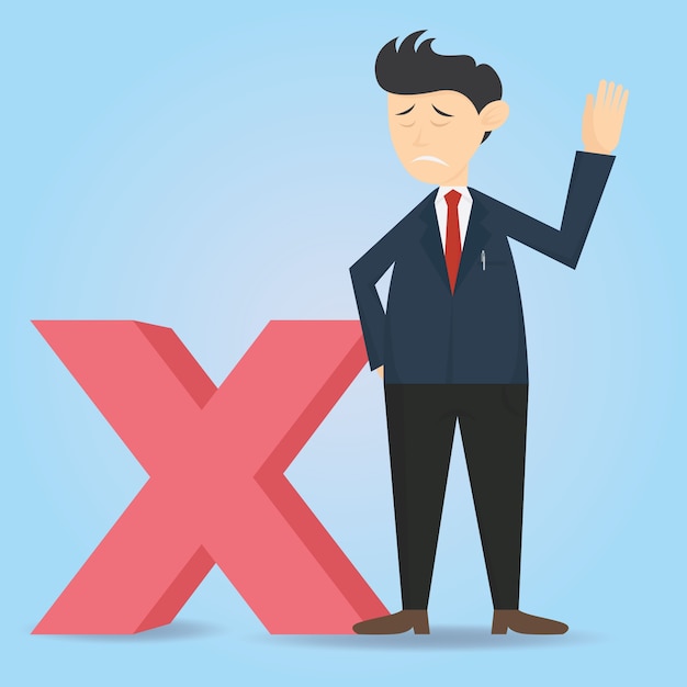 Businessman Standing Next to Large Red X Symbol | Jiffy Designs