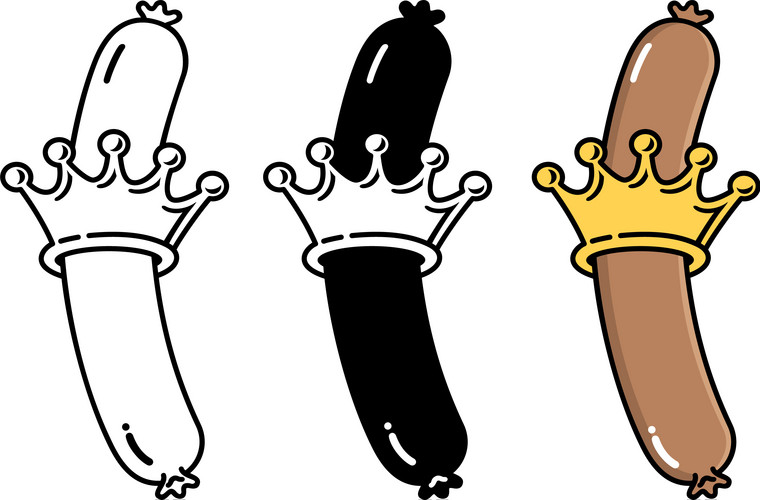 Badge Or Icon Featuring A Hot Dog Or Wiener Inserted Through A Crown ...