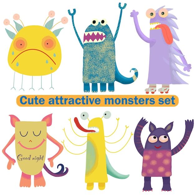Whimsical collection of colorful, friendly monster characters | Jiffy ...