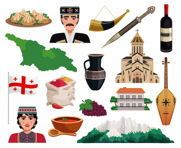 Vibrant Collection of Traditional Georgian Cultural Symbols and ...