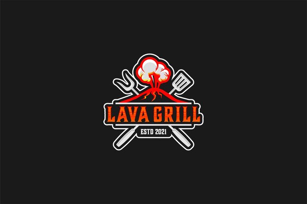Vibrant Lava Grill Logo with Crossed Utensils | Jiffy Designs