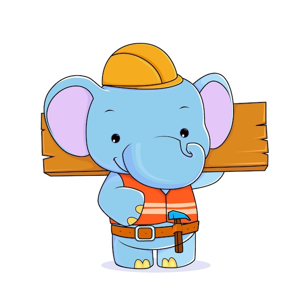 Adorable Elephant Construction Worker with Hard Hat and Tools | Jiffy ...