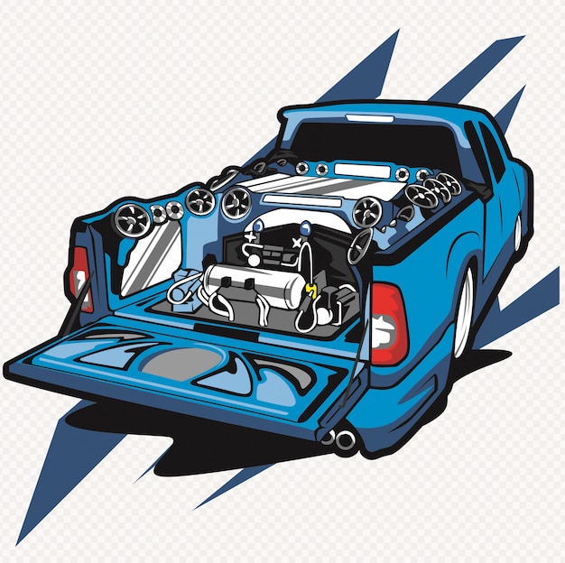 Vintage Muscle Car Engine Cutaway Illustration in Blue Tones | Jiffy ...