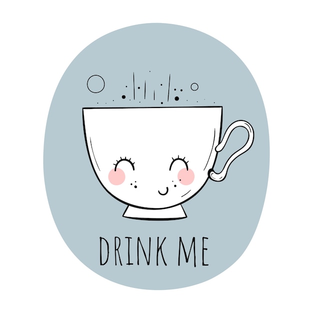 Whimsical Teacup with Cheerful Expression and 'Drink Me' Text | Jiffy ...