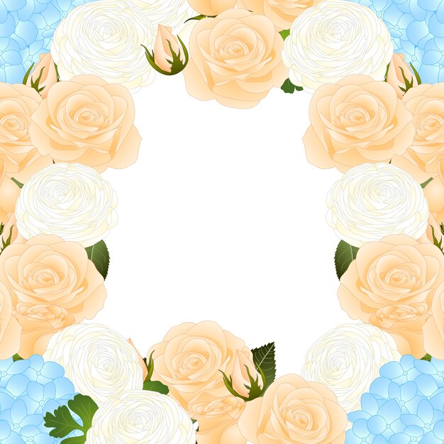 Elegant Rose Wreath on Blue Watercolor Background | Jiffy Designs
