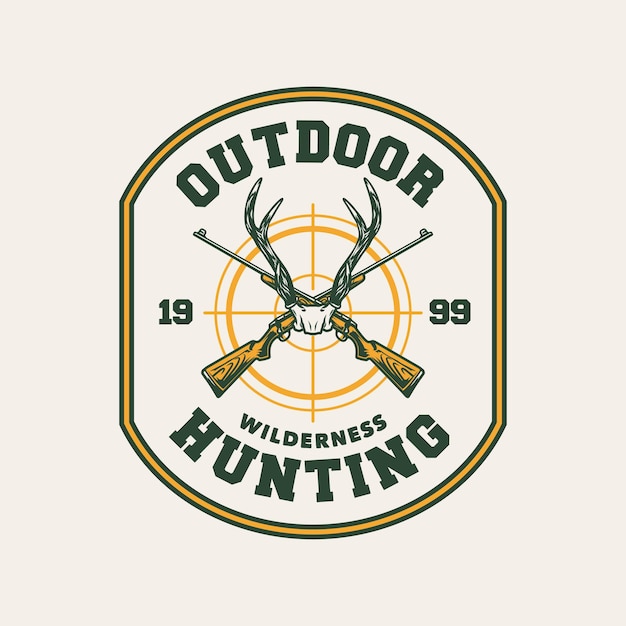 Rugged Outdoor Hunting Emblem with Antlers and Rifles | Jiffy Designs