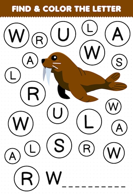Playful Walrus Seeks Hidden Letters in Puzzle | Jiffy Designs