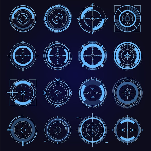 Futuristic Targeting Reticles and Crosshair Designs in Neon Blue ...