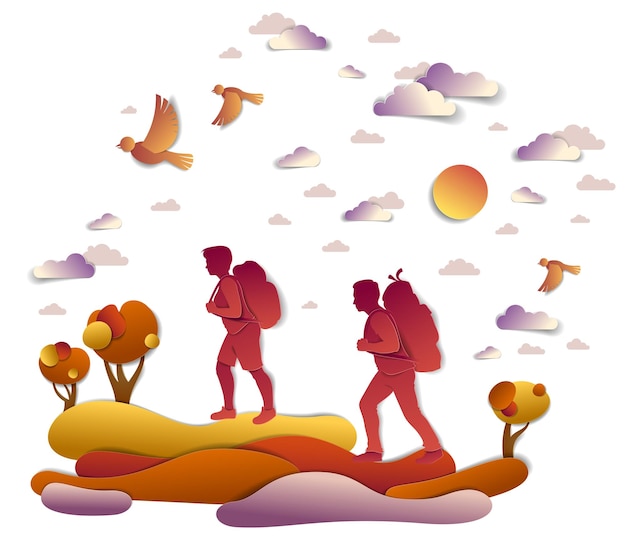Vibrant Silhouette Figures Enjoying Scenic Landscape | Jiffy Designs